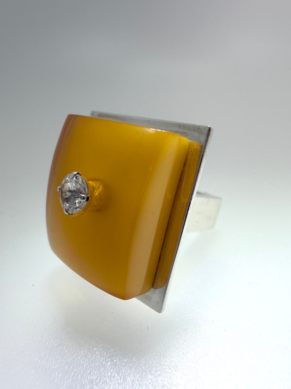 Ambermoda Designer Sterling Silver & Genuine Baltic Amber Ring with Bu