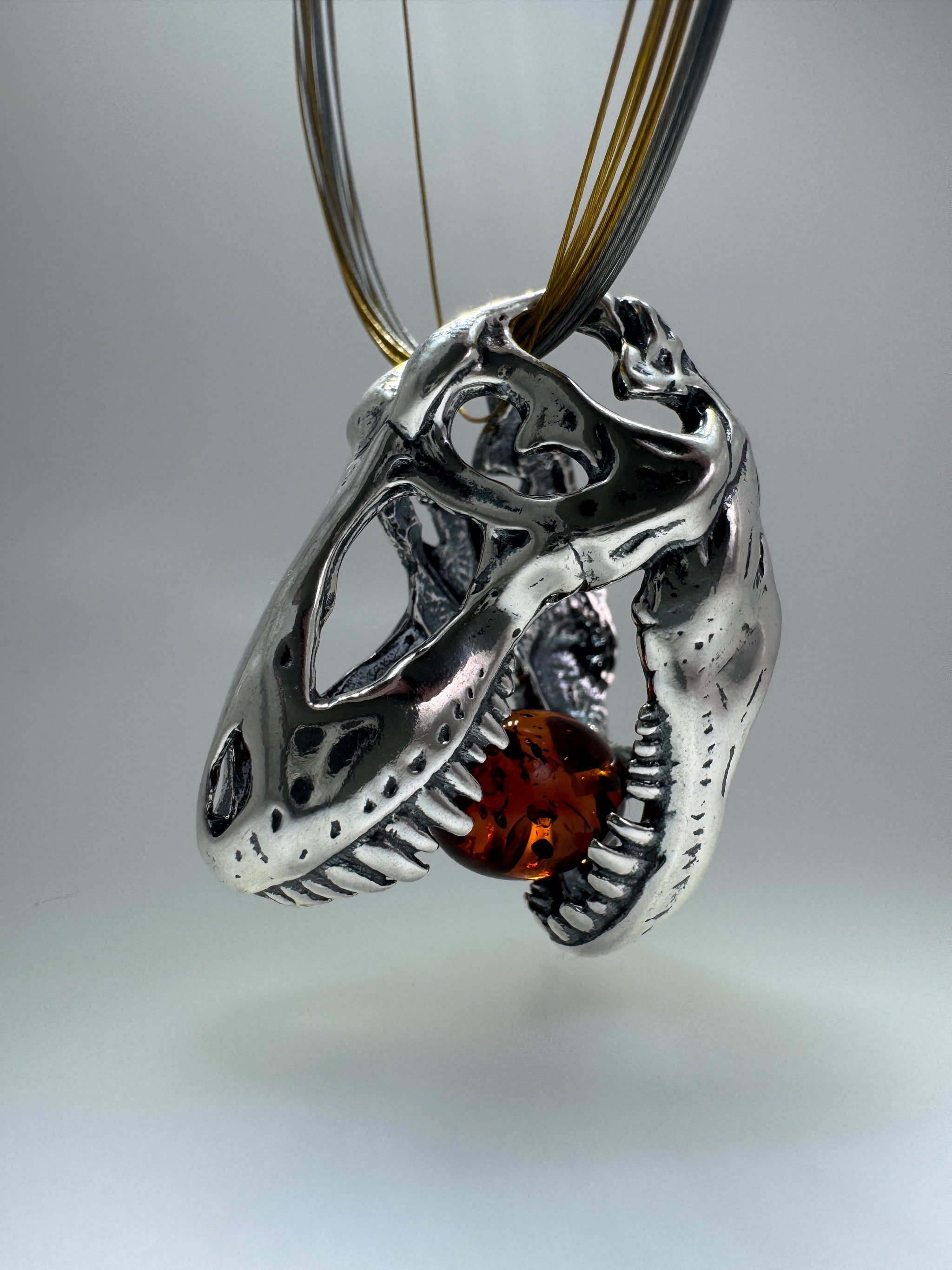 Extra-Large Sterling Silver T. Rex Dinosaur Head Pendant – Handmade in