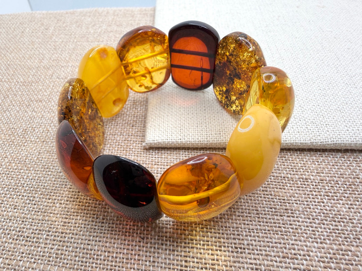 Genuine Baltic Amber Oversized Bracelet - Museum Quality Multicolor Ba