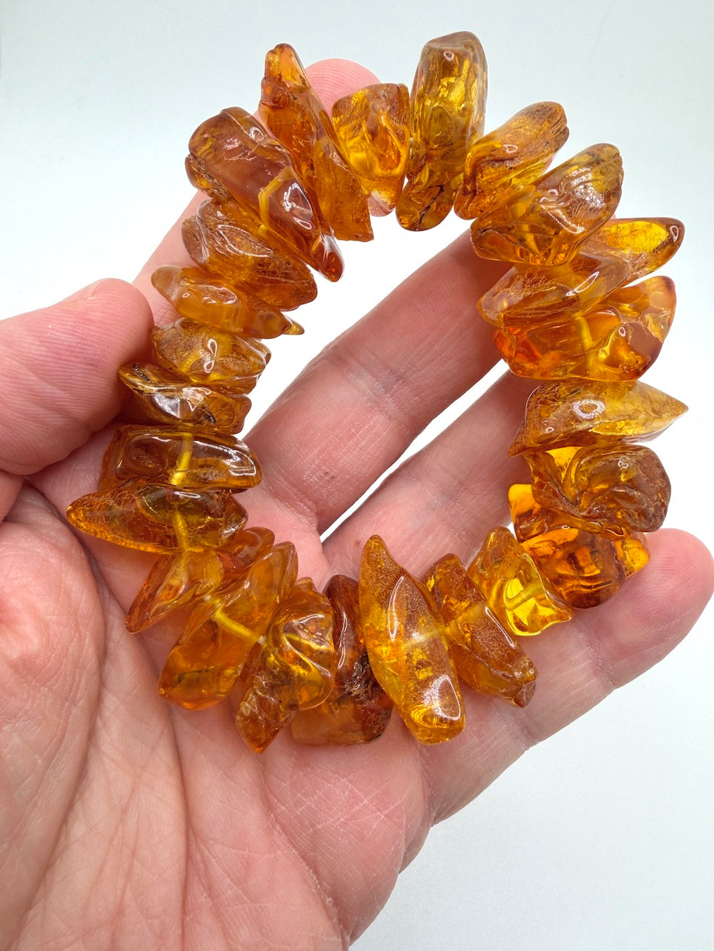 Handmade Genuine Baltic Amber Honey Chunk Stretch Bracelet – Natural O