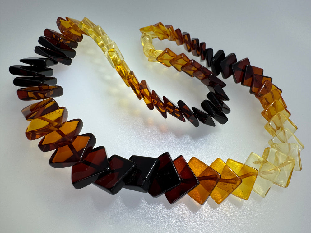 Genuine Baltic Amber Ombré Square Necklace – Handmade in Lithuania
