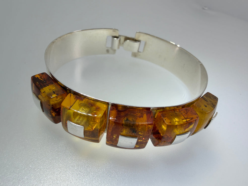 Ambermoda Designer Sterling Silver & Genuine Baltic Amber Cuff Bracele