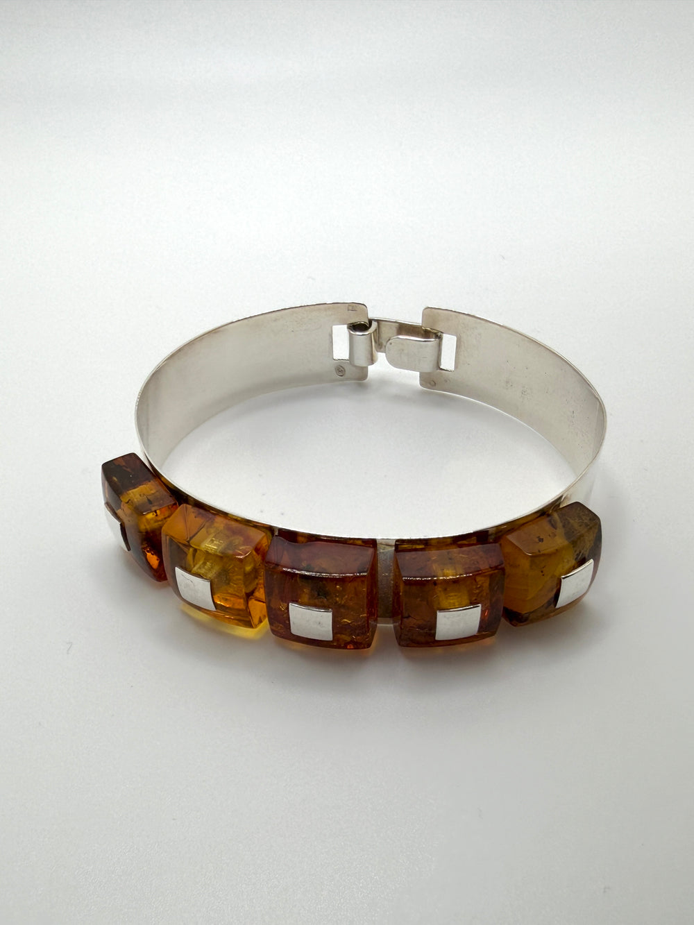 Ambermoda Designer Sterling Silver & Genuine Baltic Amber Cuff Bracele